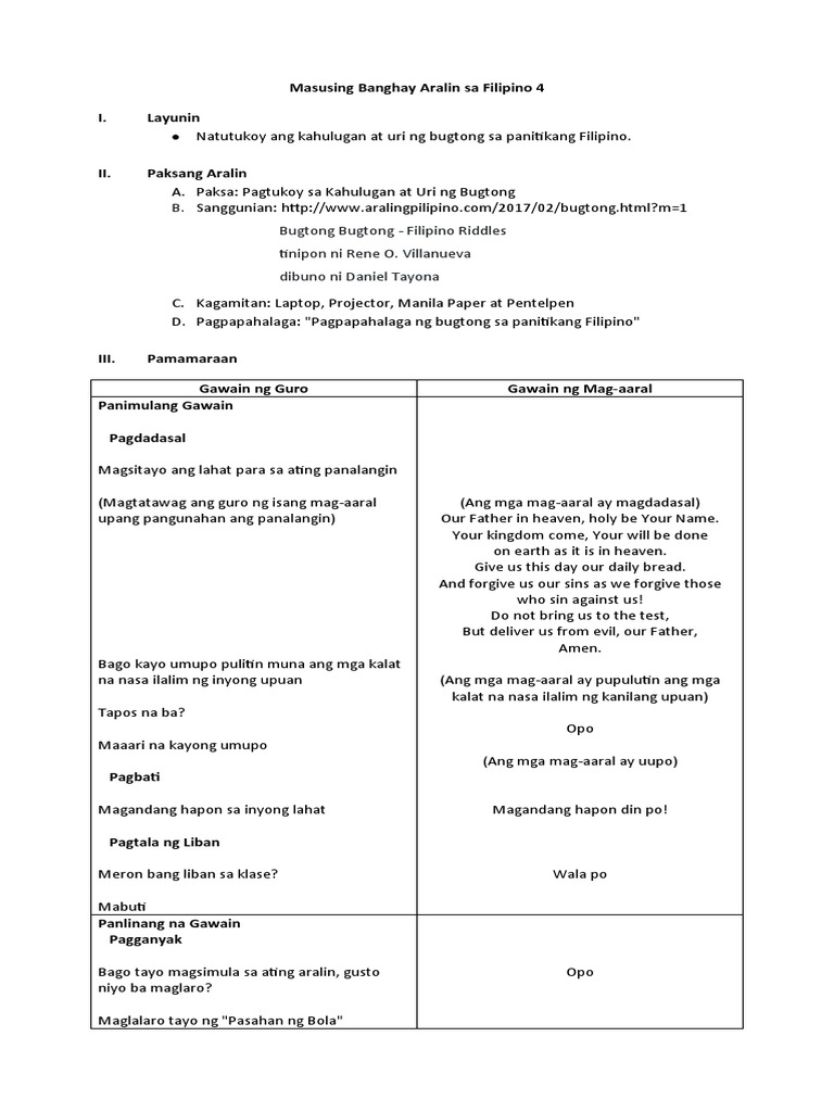 Lesson Plan Sa Filipino 4 | PDF