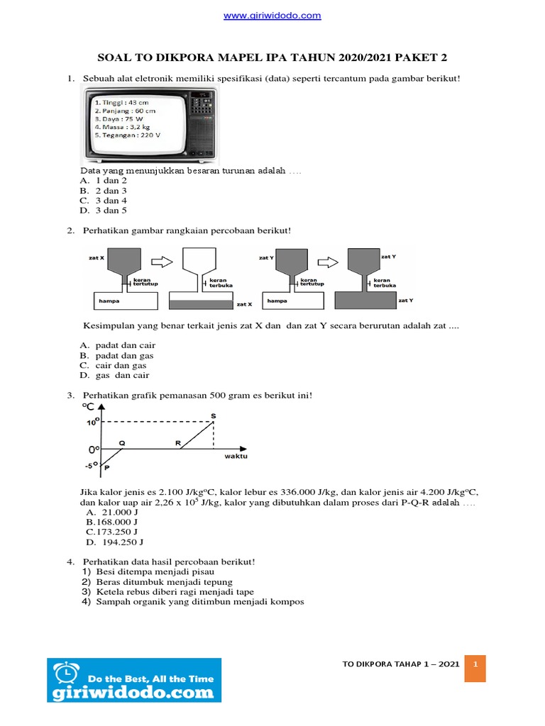 Paket 2 - Soal & Kunci To Dikpora Mapel Ipa Tahun 2020-2021 | PDF