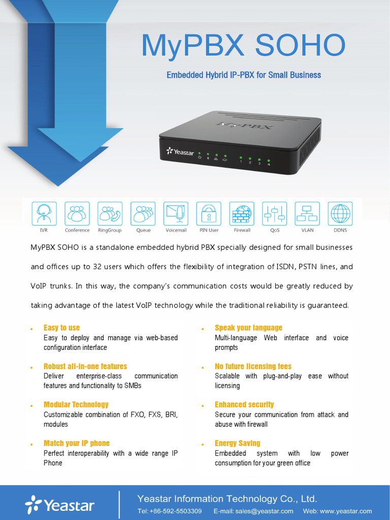 MyPBX SOHO Datasheet en | PDF | Session Initiation Protocol | Voice Over Ip