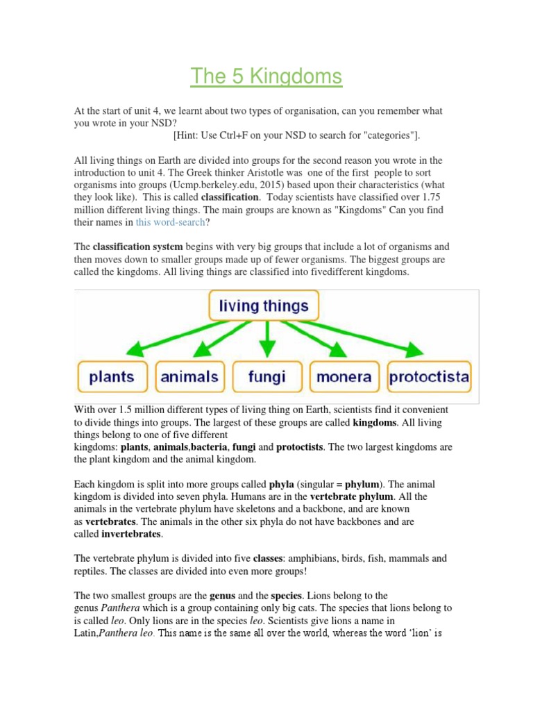 Unit 5 - The 5 Kingdoms | PDF | Biodiversity | Habitat