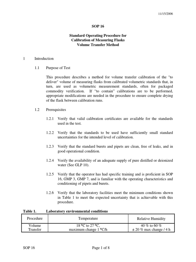 SOP16 Volume Calibration | PDF | Calibration | Thermal Expansion
