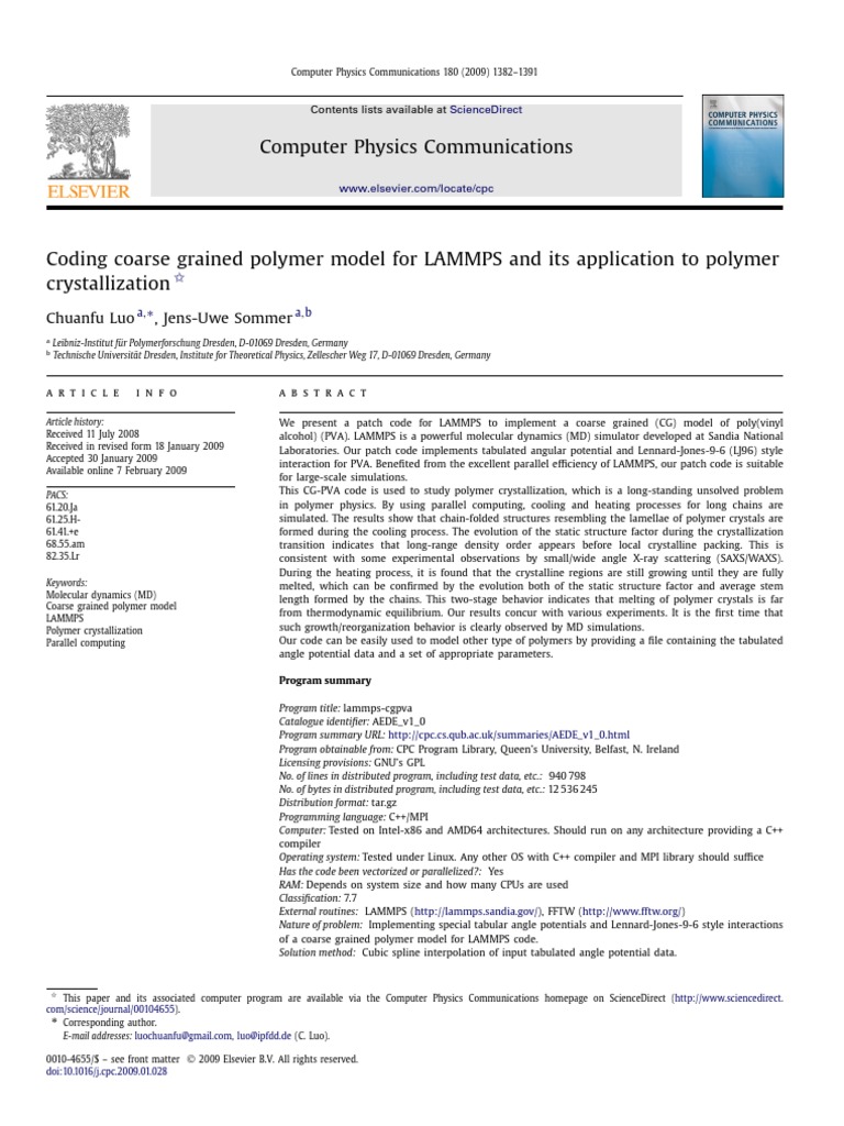 Coding Coarse Grained Polymer Model For LAMMPS and Its Application To Polymer Crystallization ...