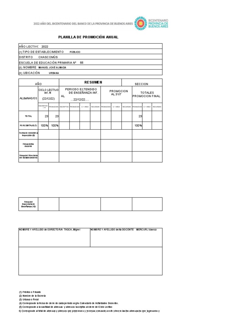 Planilla Promoción Anual | PDF
