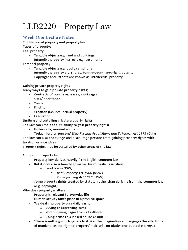 LLB2220 - Property Law | PDF | Fee Simple | Property