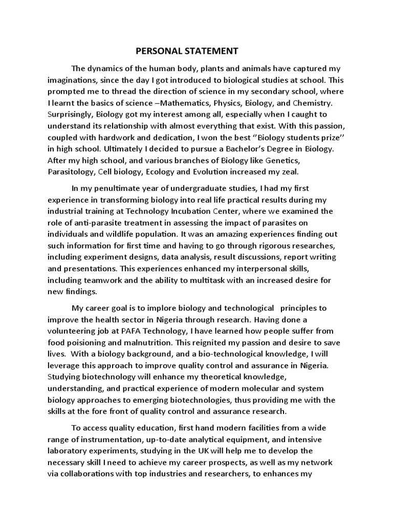 Personal Statements Xcuniversity | PDF | Biology | Science