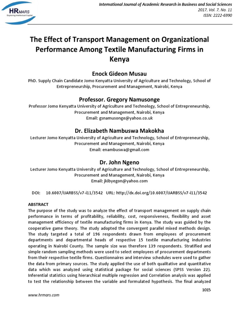 The Effect of Transport Management On Organizational Performance Among ...