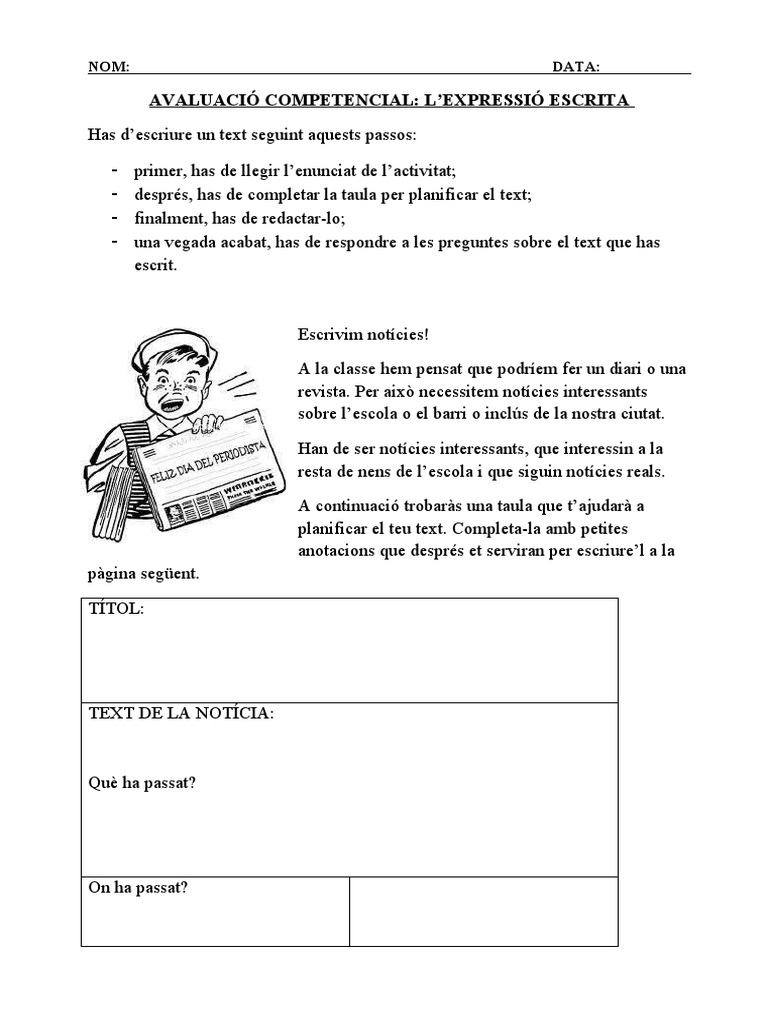 Expressió Escrita Fem Notícies | PDF