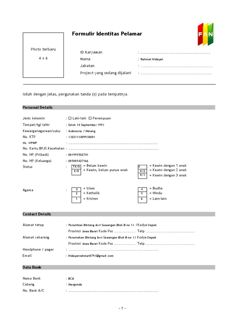 Form Identitas | PDF