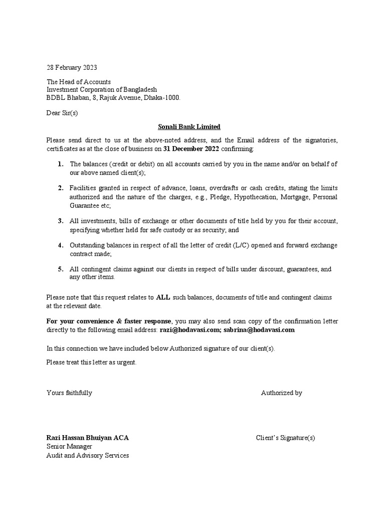 Balance Confirmation | PDF | Overdraft | Credit