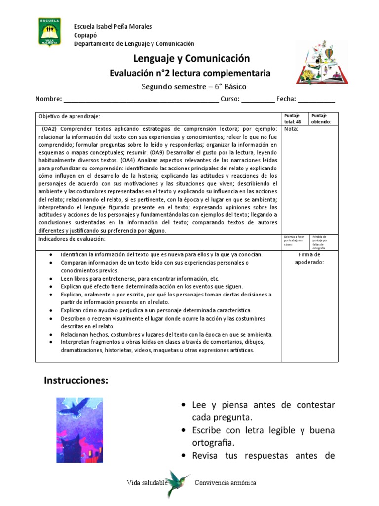 Evaluación N°2 segundo semestre - LYC - Lectura complementaria historia de una gaviota | PDF ...