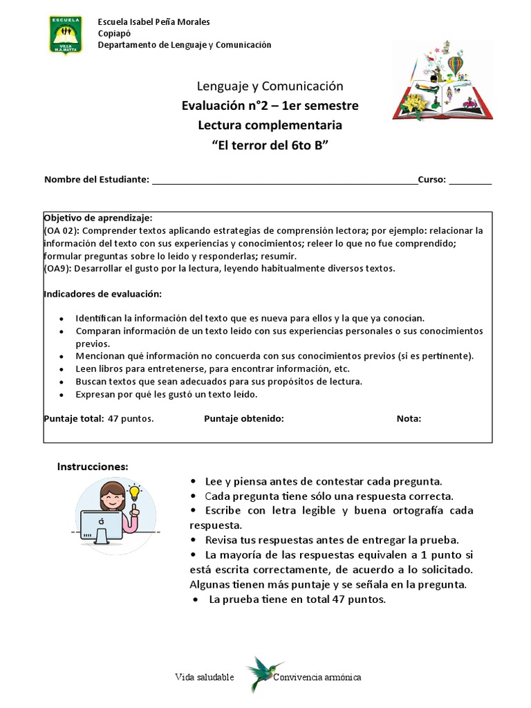 Evaluación n2 - 6to Básico 2022 - 1er Semestre - El Terror Del 6to B ...