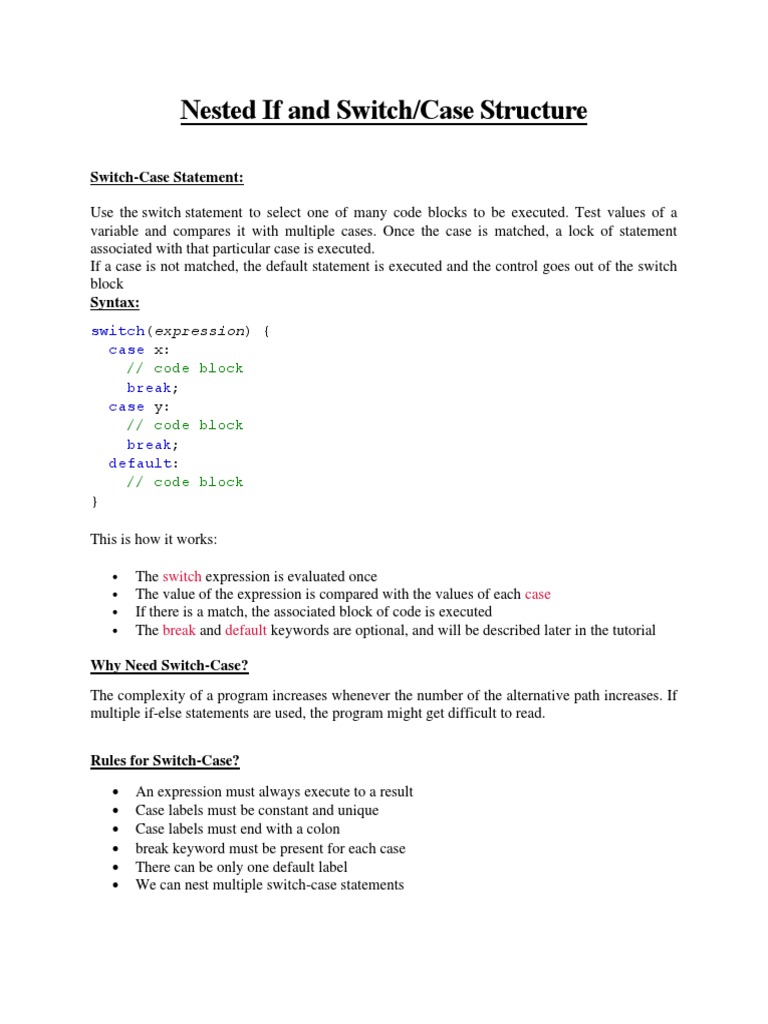 Lab 4 - Nested If and Switch | PDF | Software Development | Arithmetic