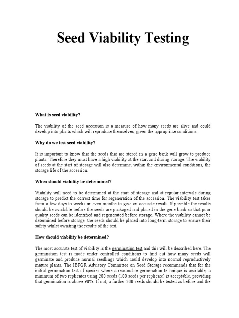 Seed Viability Testing Methods Explained | PDF | Seed | Germination