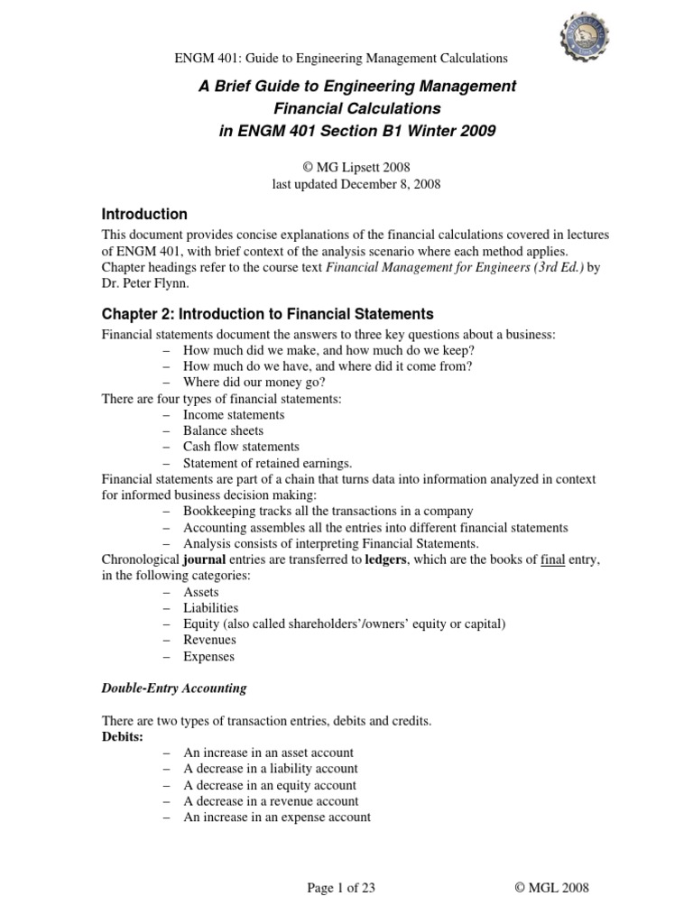 A Brief Guide To Engineering Management Financial Calculations | PDF ...
