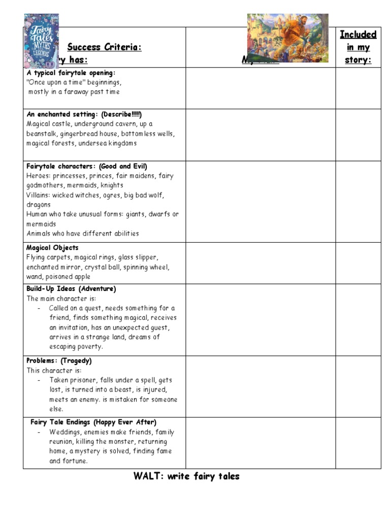 Success Criteria For Writing Fairy Tales | PDF