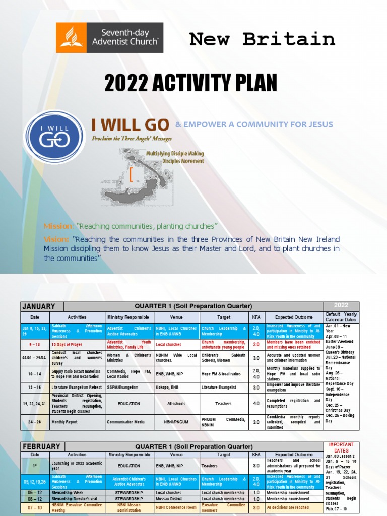 2022 NBNIM Activity Plan - PDF | PDF | Seventh Day Adventist Church