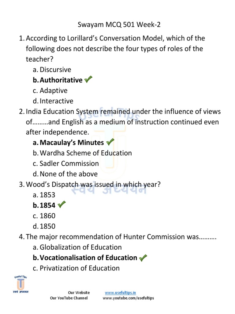 Swayam MCQ 501 Unit 1 Week 2 | PDF