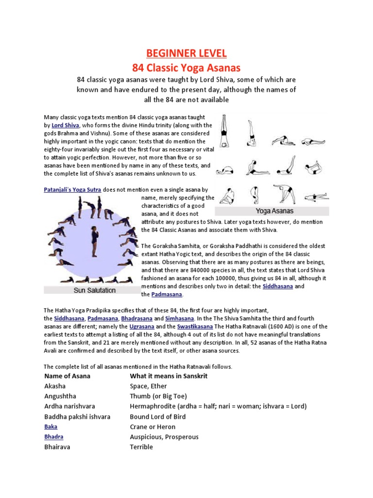 84 Classic Yoga Asanas Overview | PDF | Asana | Yoga