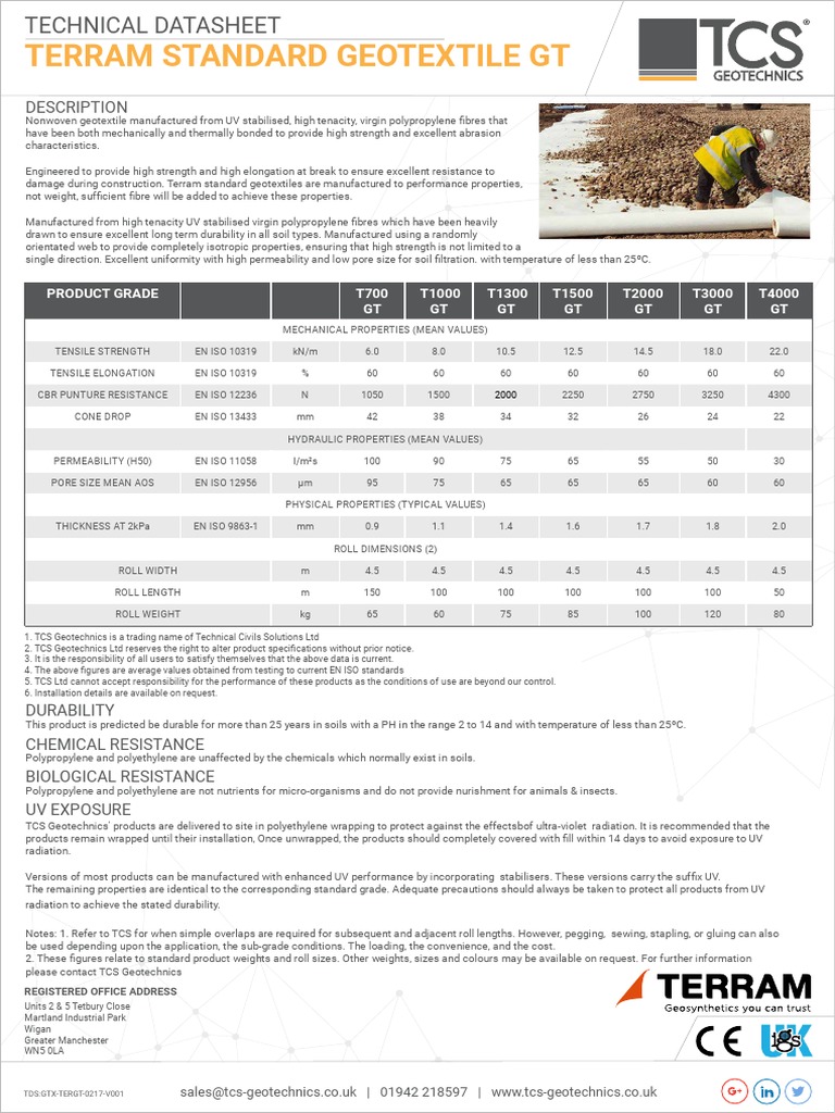 TCS-Geotechnics-Terram-T Series-Standard Nonwoven Geotextile-Data Sheet ...