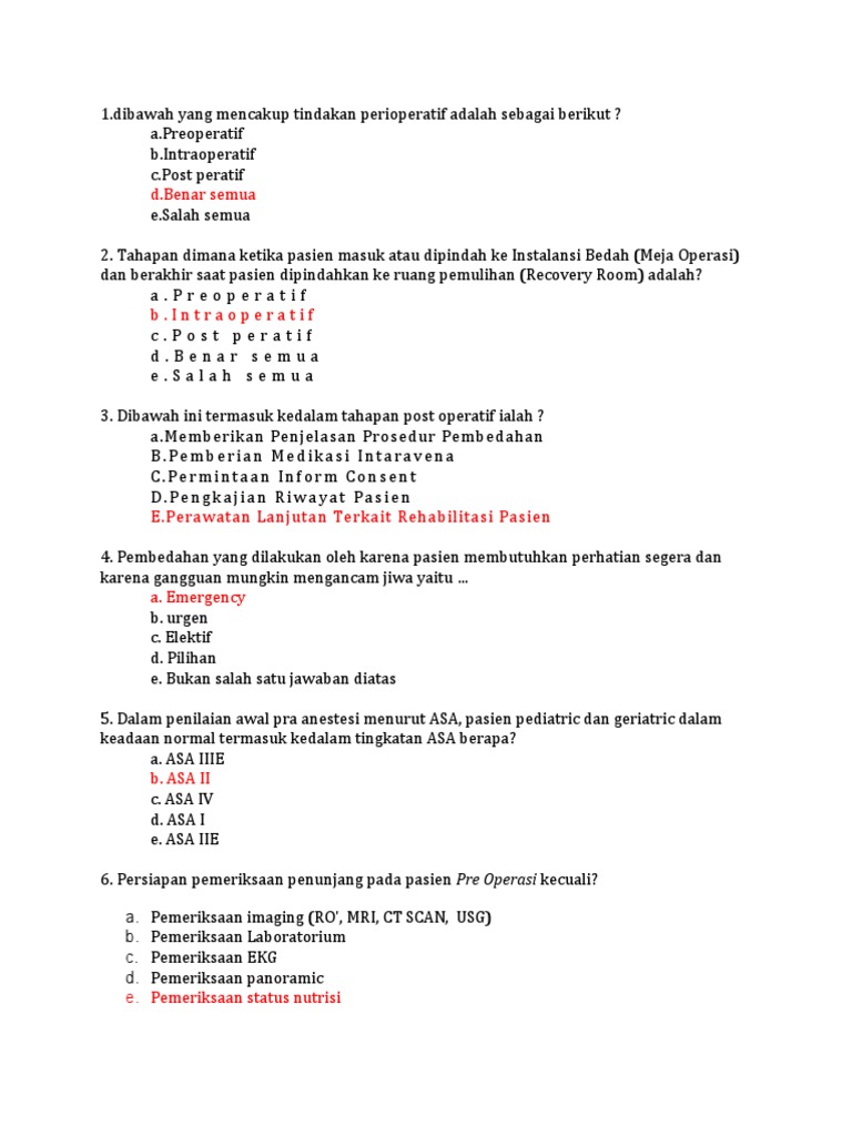 Soal Prepost Perioperatif | PDF