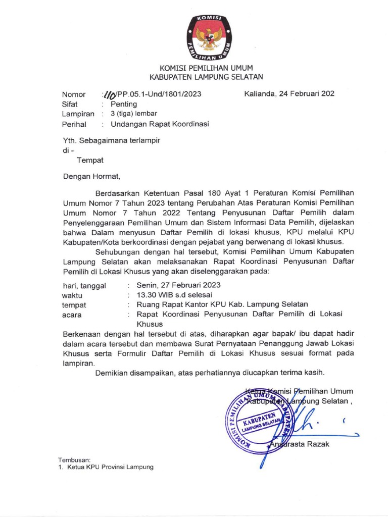 Undangan Rakor TPS Khusus | PDF