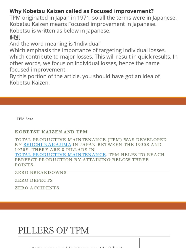 Why Kobetsu Kaizen Called As Focused Improvement? | PDF