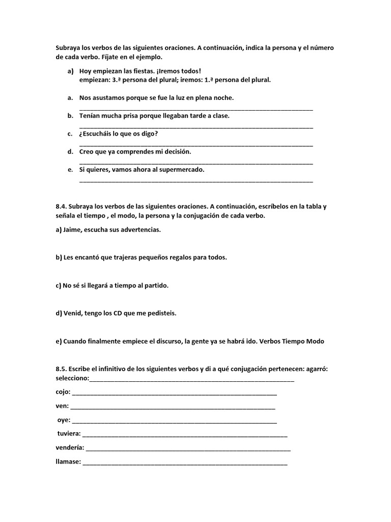 Ejercicios de Verbos y Adjetivos en Español | PDF | Adjetivo | Verbo