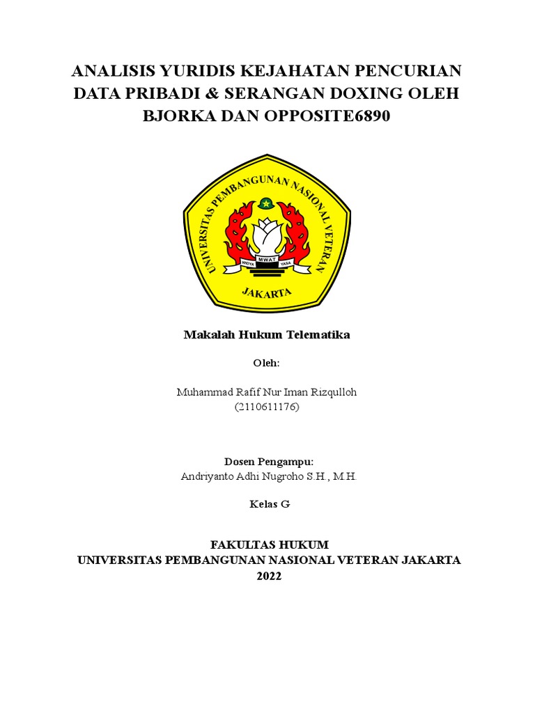 Analisis Yuridis Kejahatan Pencurian Data Pribadi & Serangan Doxing ...