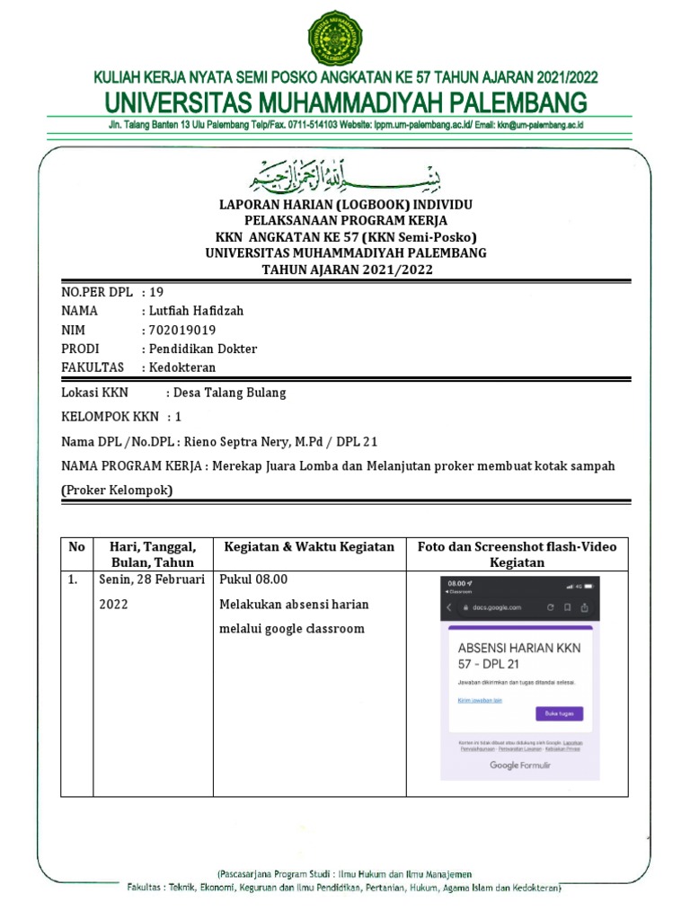 Logbook KKN Minggu Ke-6 | PDF