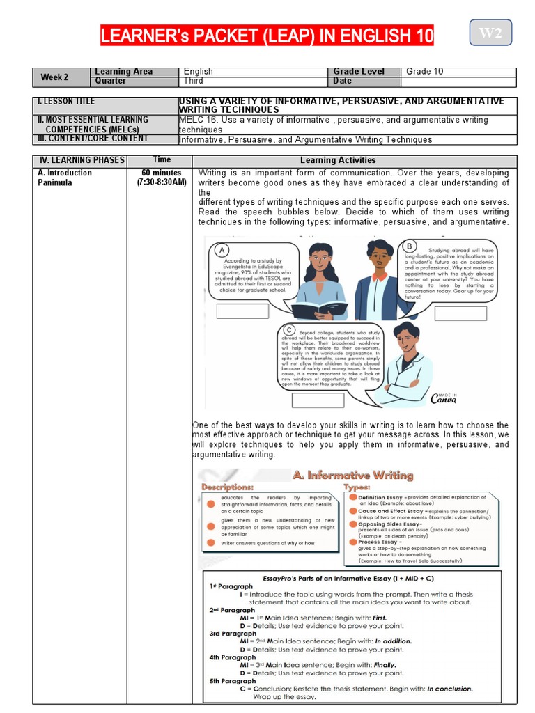 Q3 LeaP w2 | PDF | Essays | Persuasion