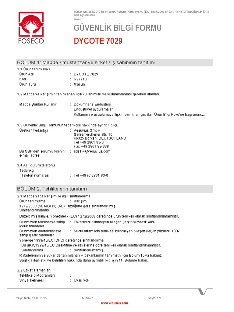 DYCOTE 7029 - MSDS - Turkish | PDF