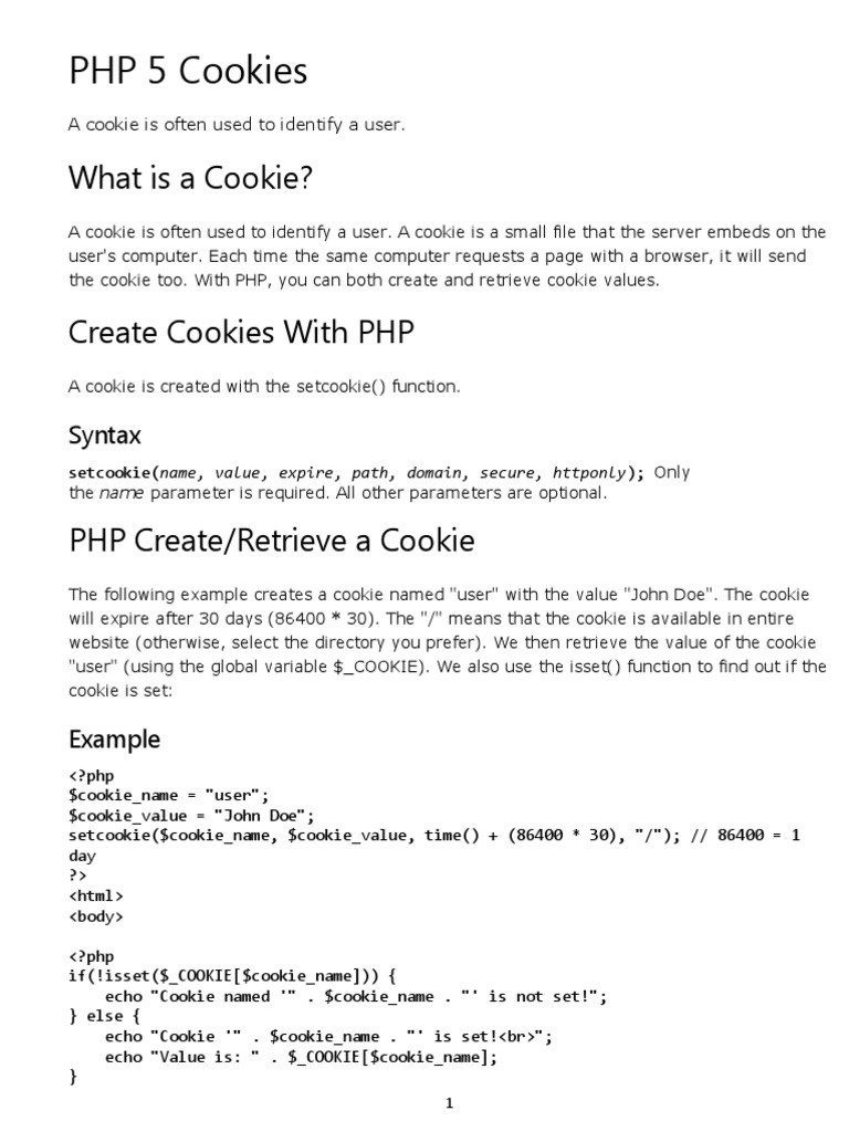 PHP 5 Cookies | PDF | Http Cookie | Php