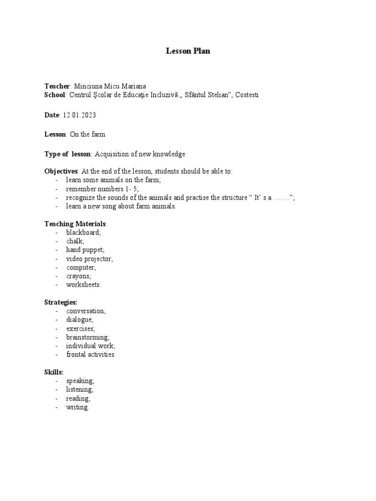 Proiect Didactic Lb. Engleza | PDF | Lesson Plan | Applied Linguistics