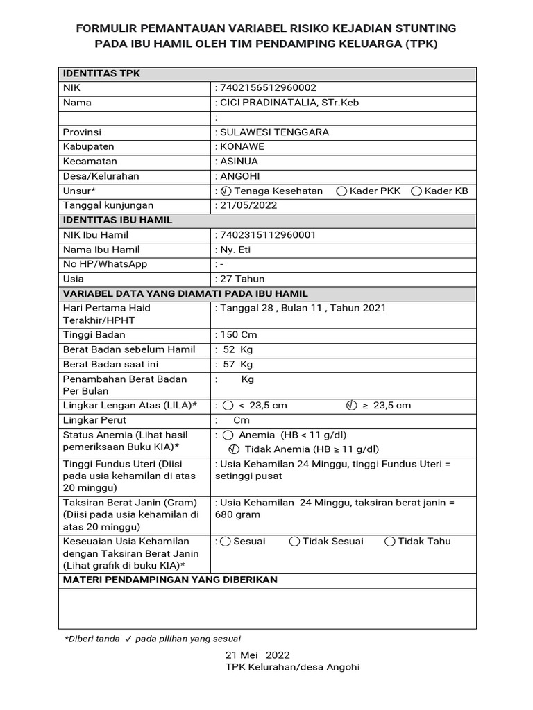 Form Manual Pendampingan Ibu Hamil | PDF