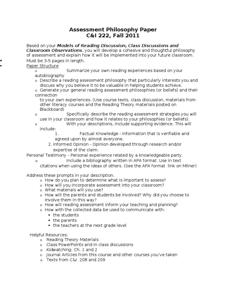 Reading Assessment Philosophy Guide | PDF | Citation | Teaching