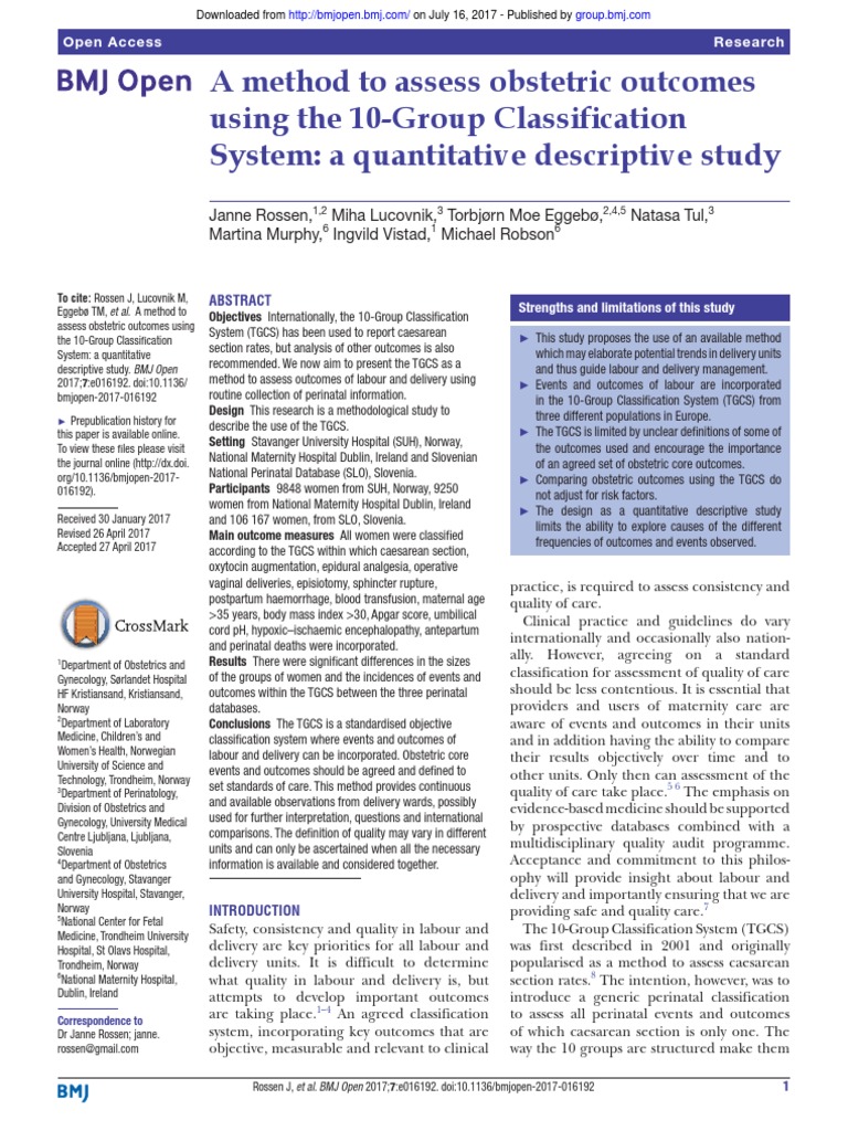 A Method To Acces Obstetric Outcomes Using 10 Group Classification