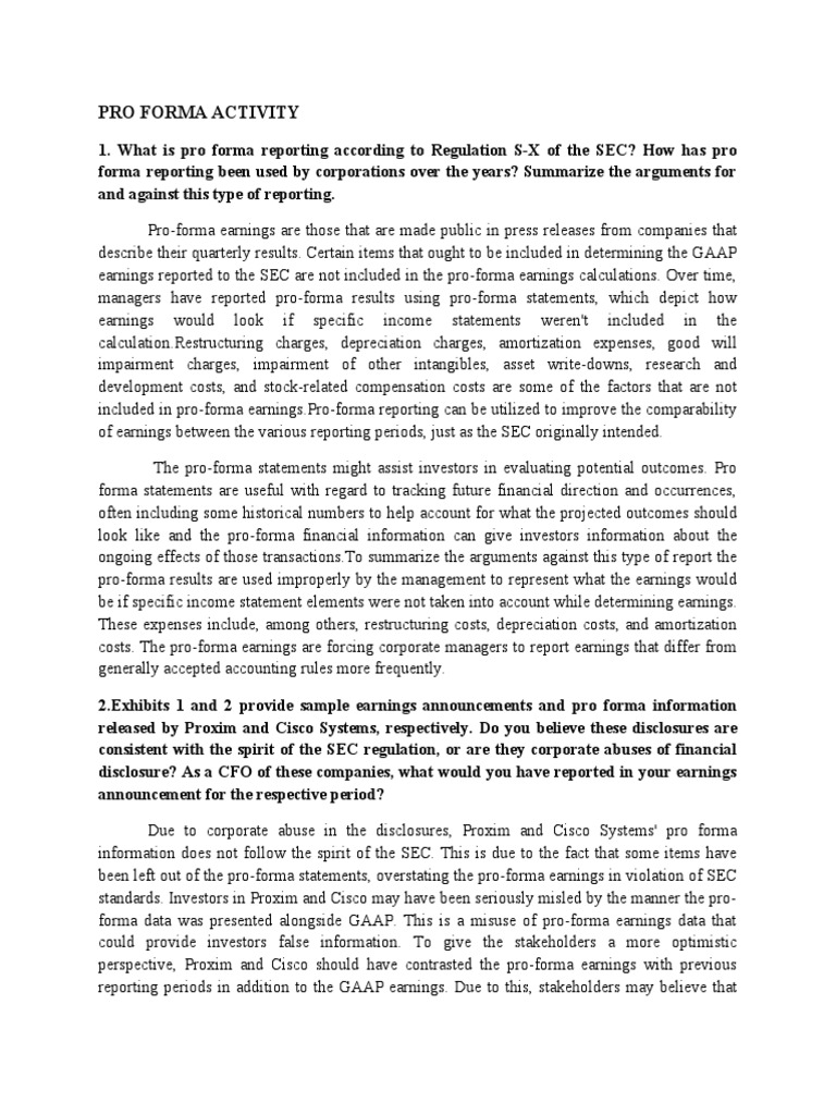 Pro Forma Activity | PDF | Pro Forma | Valuation (Finance)