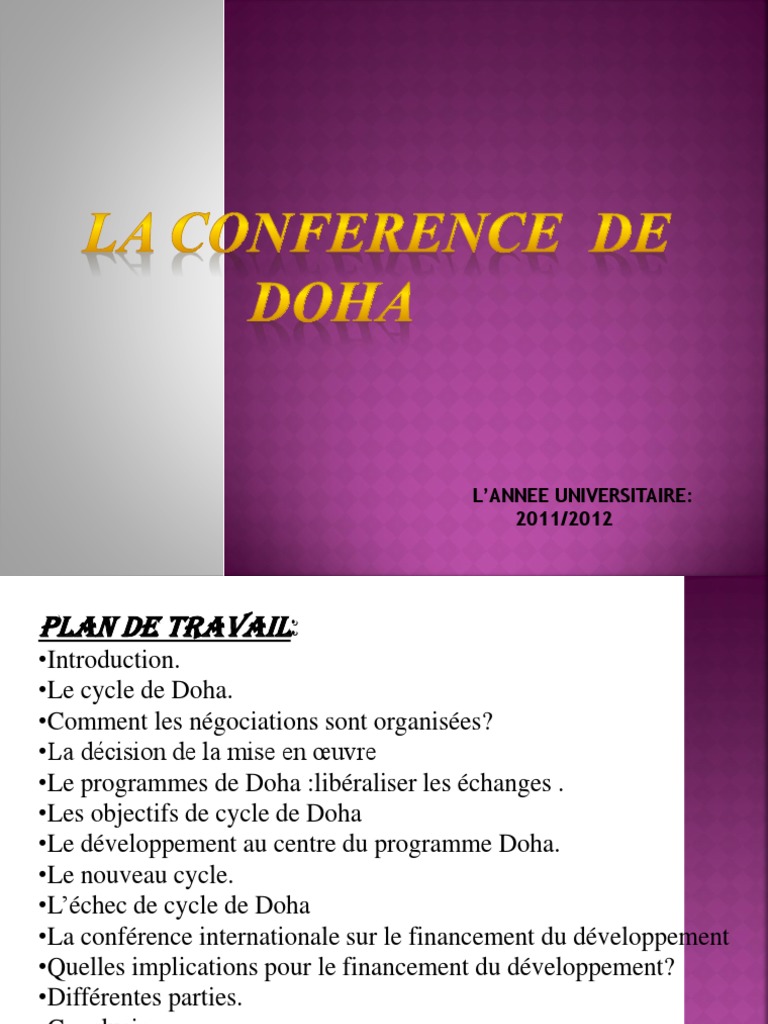 Cycle de Doha : enjeux et objectifs | PDF | Organisation mondiale du ...