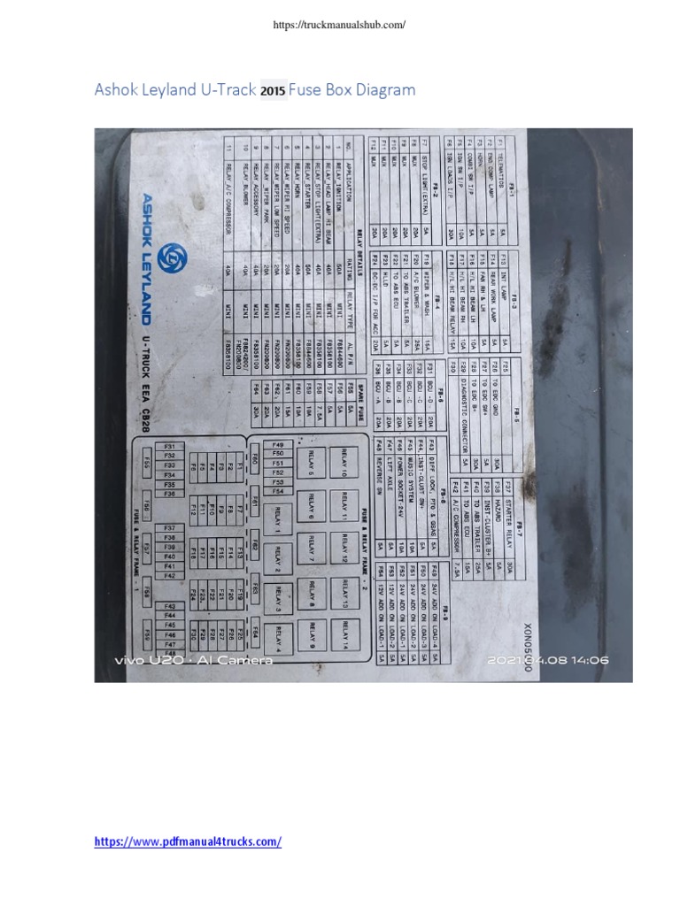 Ashok Leyland U-Track 2015 Fuse Box Diagram | PDF