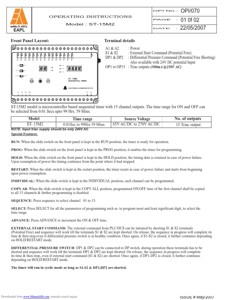 ST-15M2 Timer Manual & Front Panel Guide | PDF | Switch | Computing