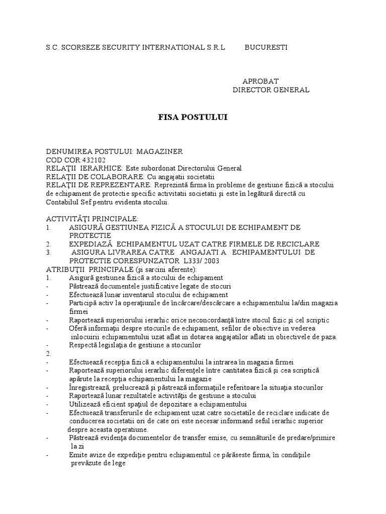 FISA DE POST MAGAZINER X | PDF