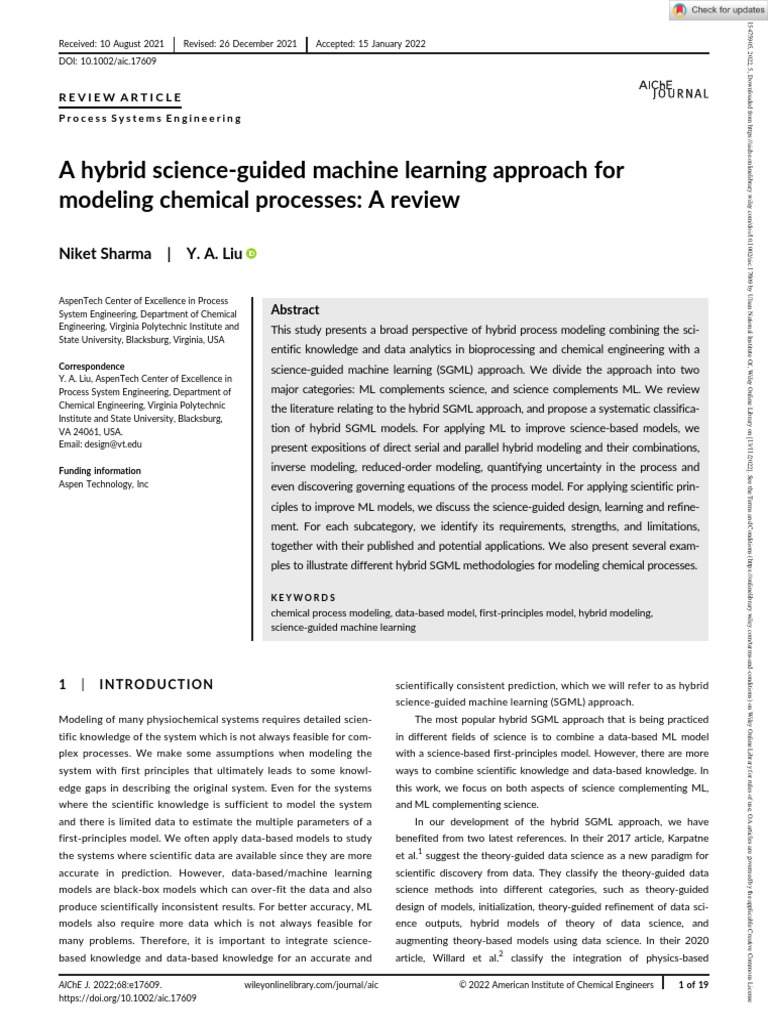 AIChE Journal - 2022 - Sharma - A Hybrid Science Guided Machine Learning Approach For Modeling ...