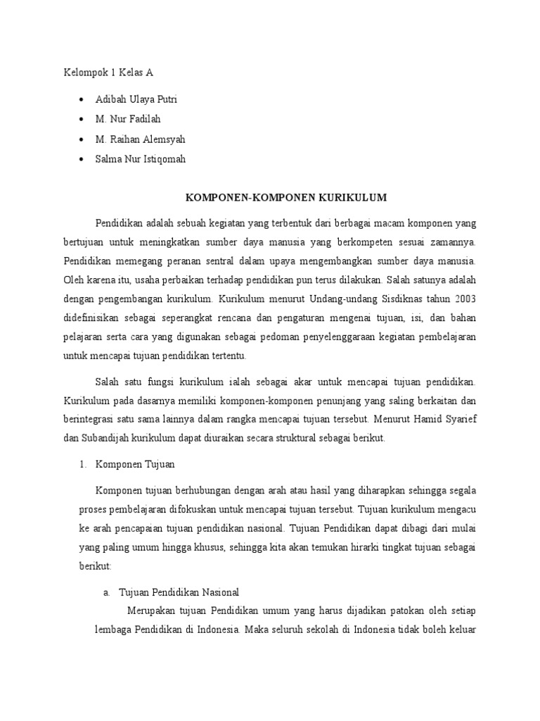 Komponen-Komponen Kurikulum | PDF