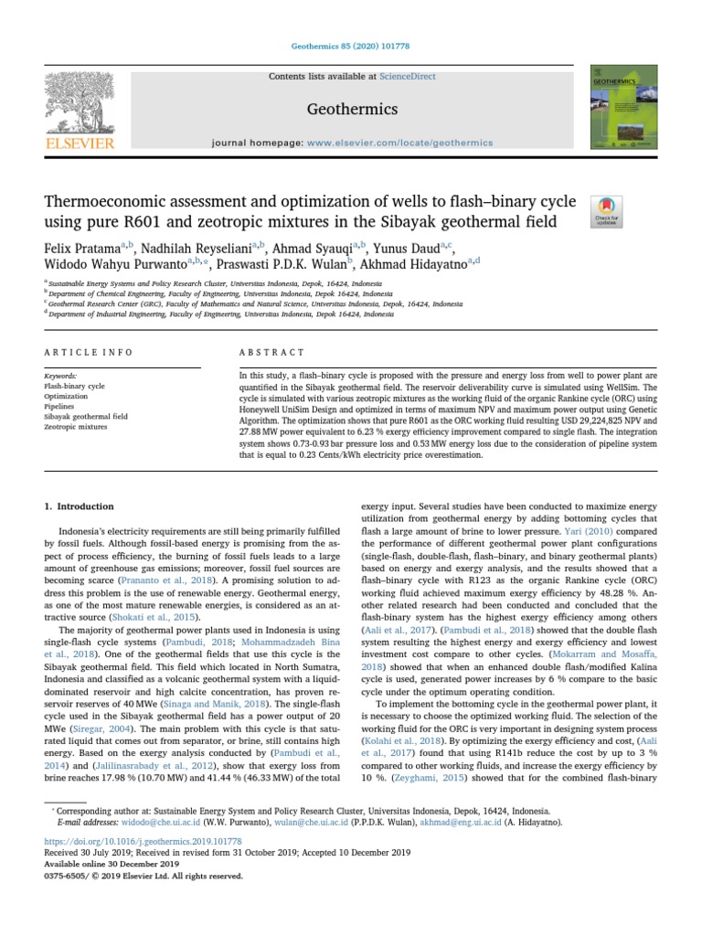 Thermoeconomic Assessment and Optimization of Wells To Flash-Binary Cycle PDF | PDF | Exergy | Steam