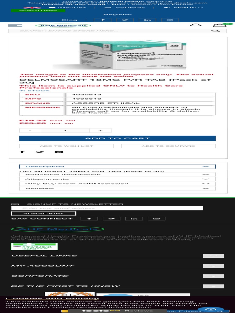 DELMOSART 18MG PR TAB (Pack of 30) - AHP Medicals | PDF | Http Cookie ...