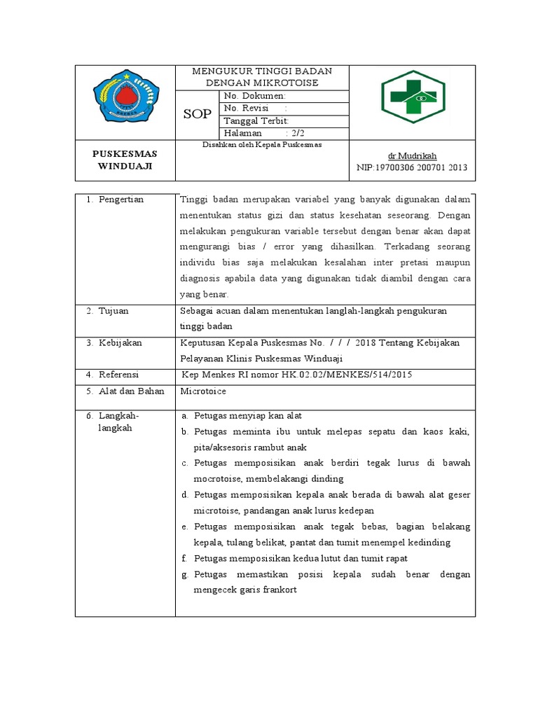 Sop Mengukur Tinggi Badan Dengan Microtoice | PDF