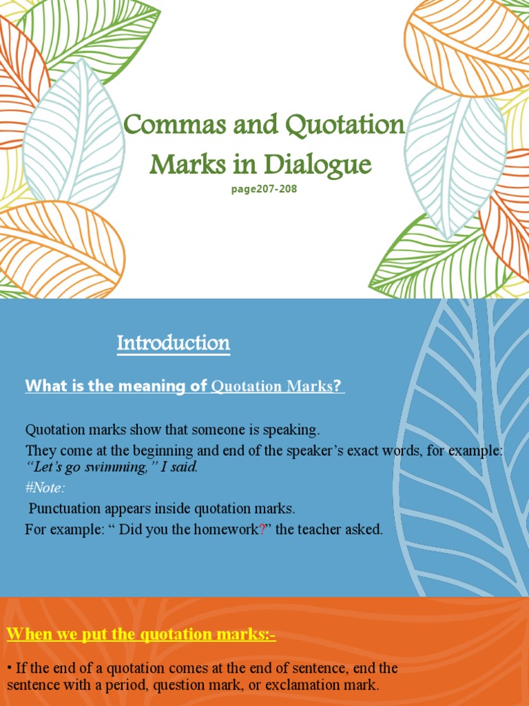 Grammar-Commas and Quotation Marks in Dialogue - Week 1 - Grade3 | PDF