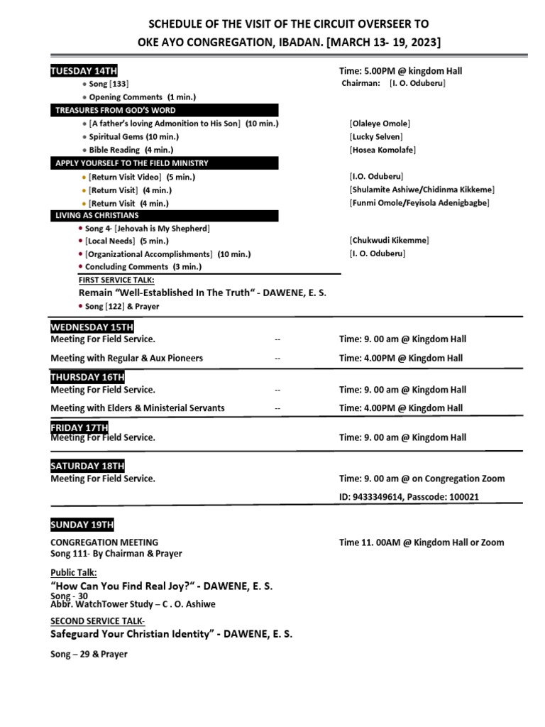 Schedule of COs Visit | PDF