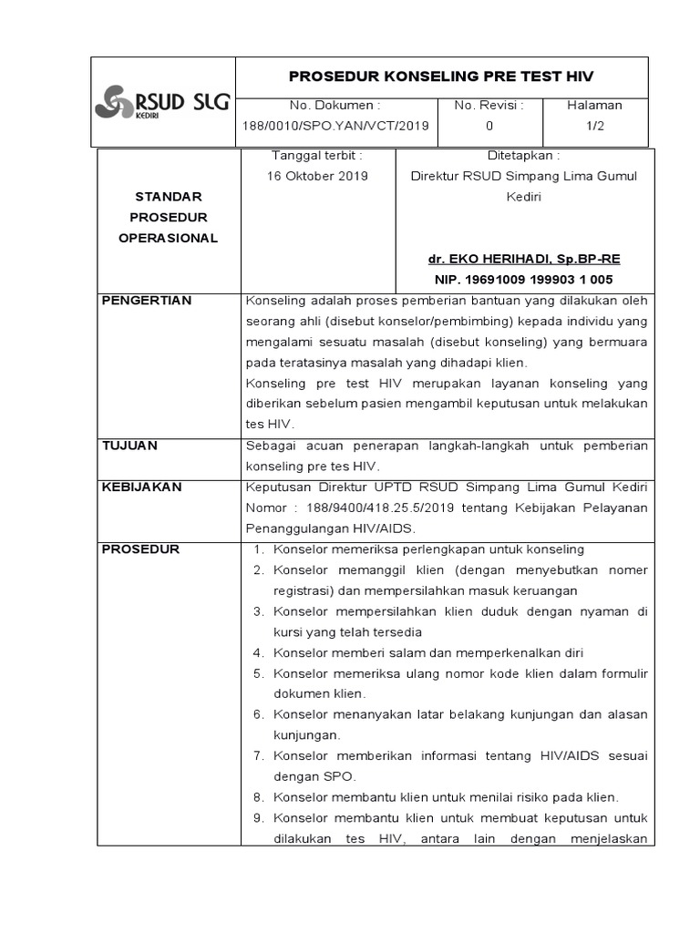 SPO 10 Pelayanan Konseling Pre Test HIV | PDF