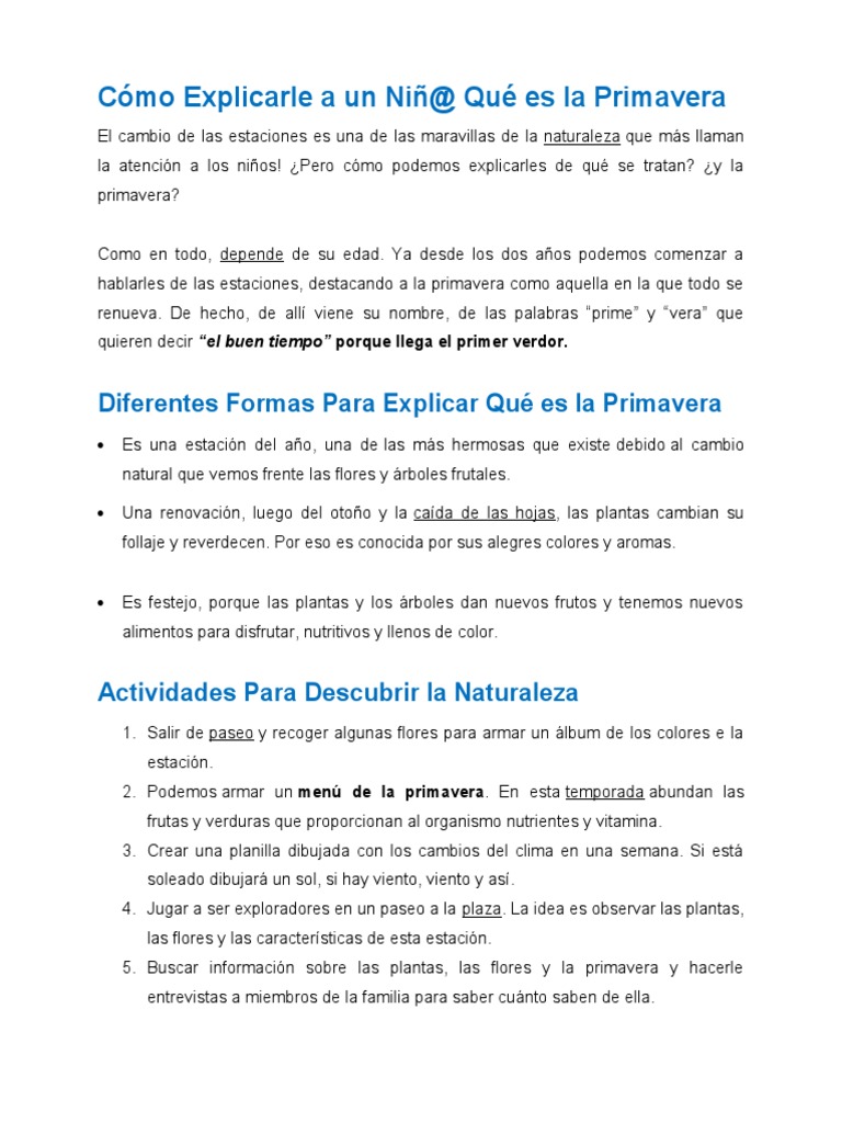 Qué Es La Primavera, Cómo Explicarles A Los Niños | PDF